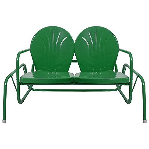 Northlight 2-Person Outdoor Retro Metal Tulip Double Glider Patio Chair, 32", Green