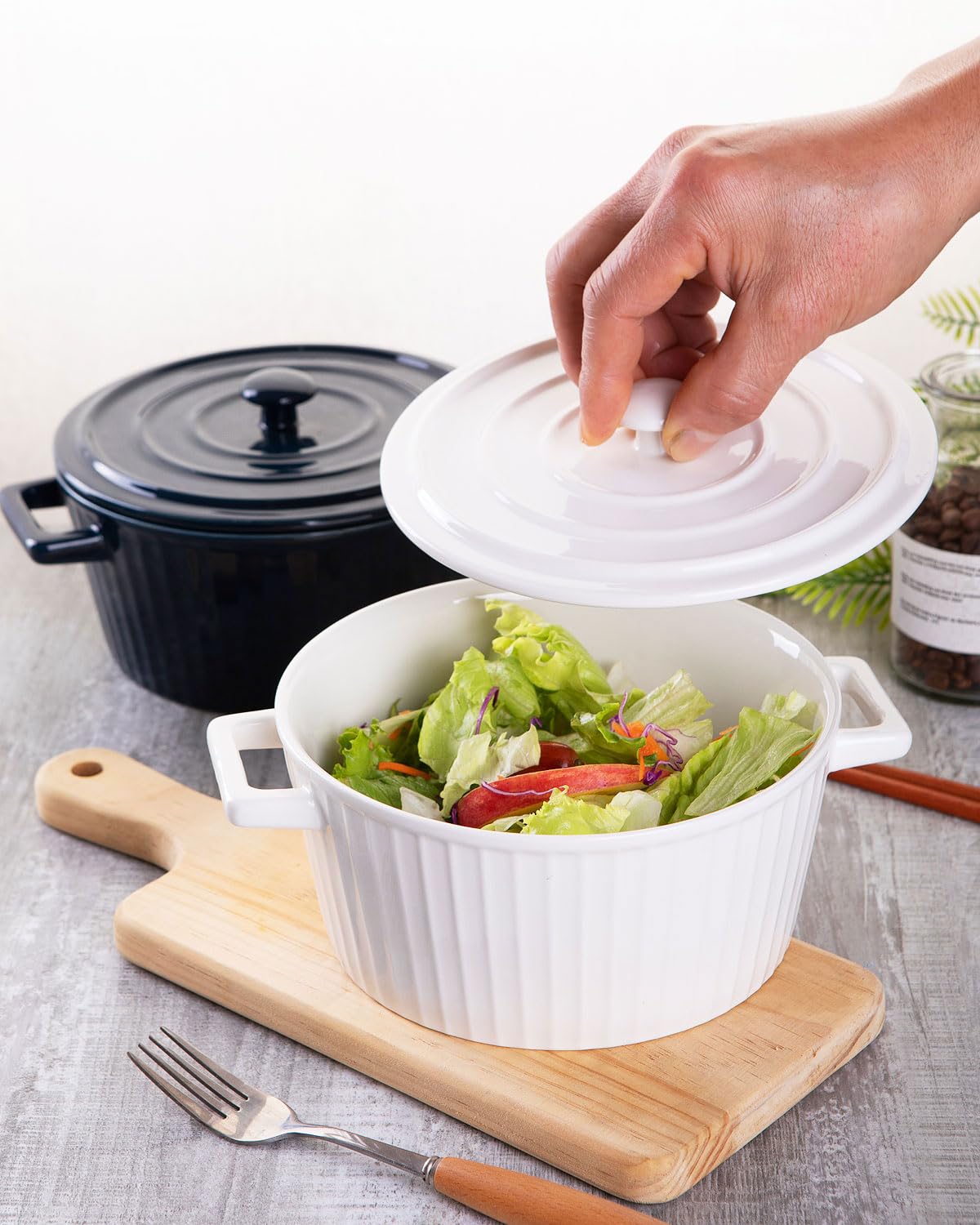 WHJY White Colorful Ceramic Casserole Dish with Lid,1 Quart Ceramic Casserole Pan for Bakeware Oven