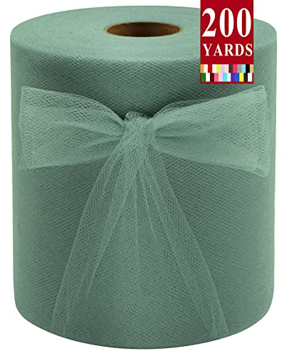 Sage Green Tulle Fabric Rolls 6 Inch by 200 Yards (600 feet) Fabric Spool Tulle Ribbon for DIY Tutu Bow Baby Shower Birthday Party Wedding Decorations Craft Supplies