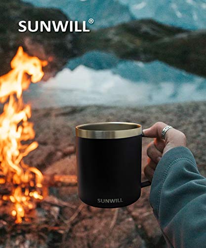 SUNWILL Coffee Mug with Handle, 14oz Insulated Stainless Steel Reusable Coffee Cup, Double Wall Coffee Travel Mug, Powder Coated Black