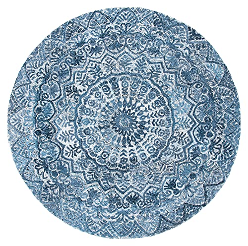 SAFAVIEH Marquee Collection 6' Round Blue/Grey MRQ110N Handmade Mandala Medallion Wool Living Room Dining Bedroom Foyer Area Rug