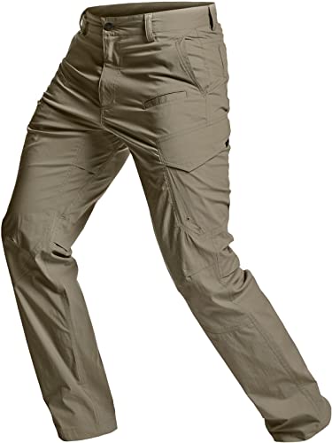 CQR Men's Cool Dry Tactical Pants, Water Resistant Outdoor Pants, Lightweight Stretch Cargo/Straight Work Hiking Pants, Runyon Cargo Tan, 32W x 34L