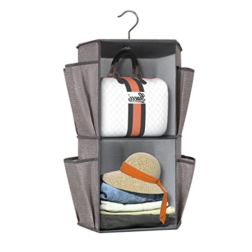 Libeder 2-Tier Rotating Closet Organizer, Hanging Closet Organizers and Storage with 12 Pockets, Closet Hanging Shelf Organizer, Shoe Organizer for Closet Small Space, Grey