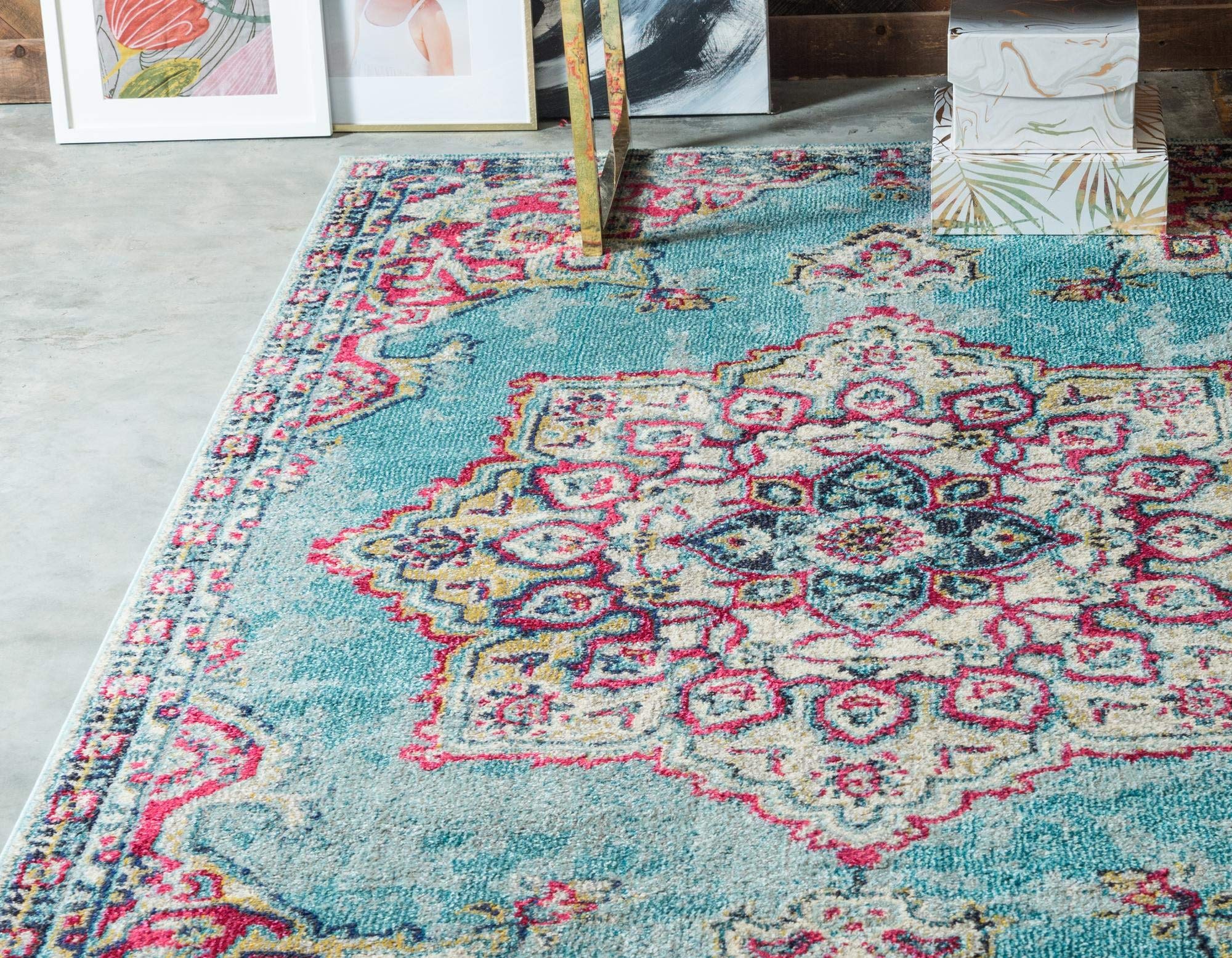 Rugs.com Fleur Collection Rug β 3' x 5' Light Blue Medium-Pile Rug Perfect for Entryways, Kitchens, Breakfast Nooks, Accent Pieces