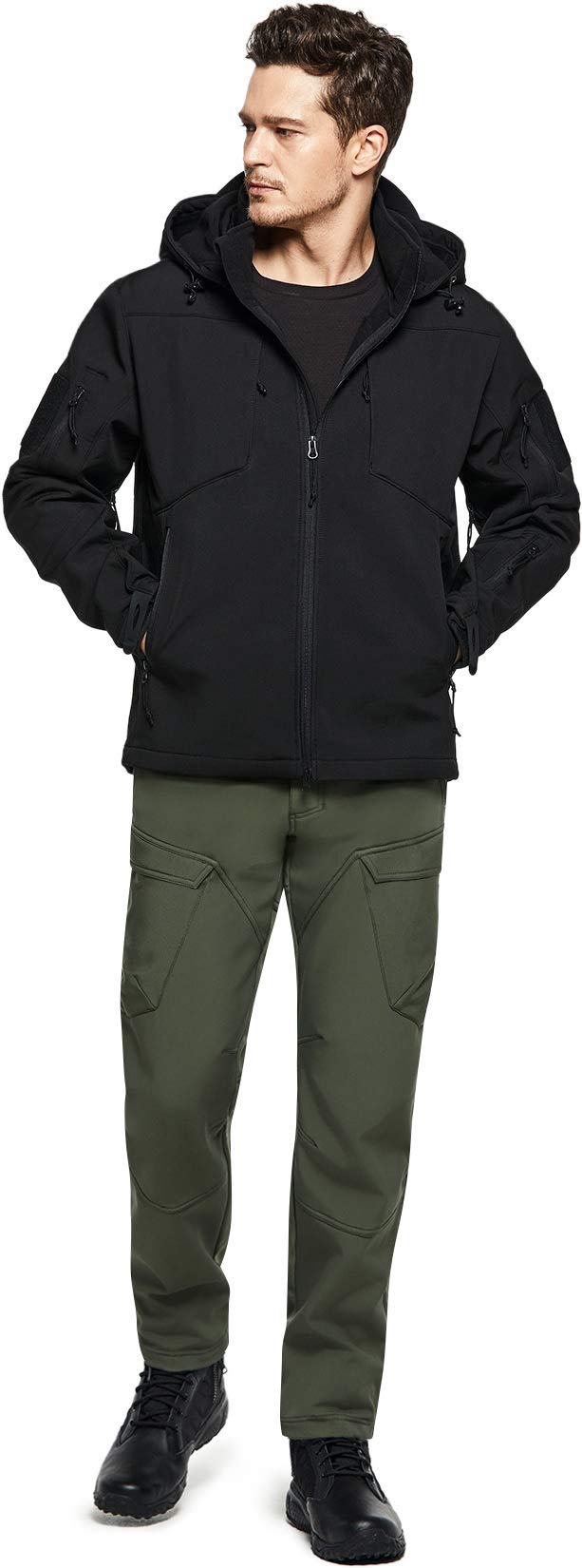 CQR Men's Winter Waterproof Tactical Pants, Softshell Fleece Lined Snow Ski Cargo Pants, Thermal Outdoor Hiking Work Pants, Cargo Olive, Medium