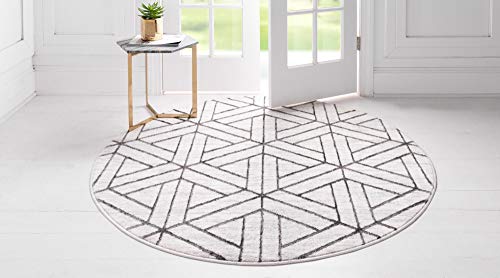 Rugs.com Lattice Trellis Collection Rug β 8 Ft Round White Low-Pile Rug Perfect for Kitchens, Dining Rooms