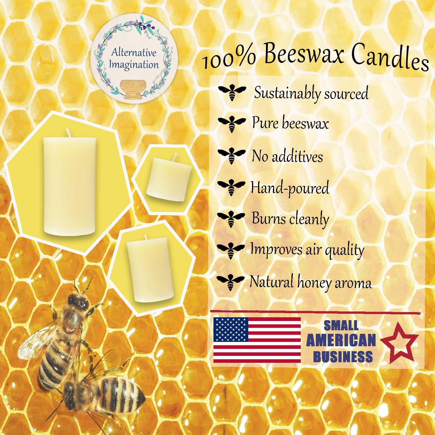 Wild Meadow Beeswax Candle - 100% Pure Beeswax Pillar Candles, Naturally Whitened & Chemical Free - 3x4-40 Hour Long Burn Time - Smokeless, Dripless, Unscented Candles - Alternative Imagination