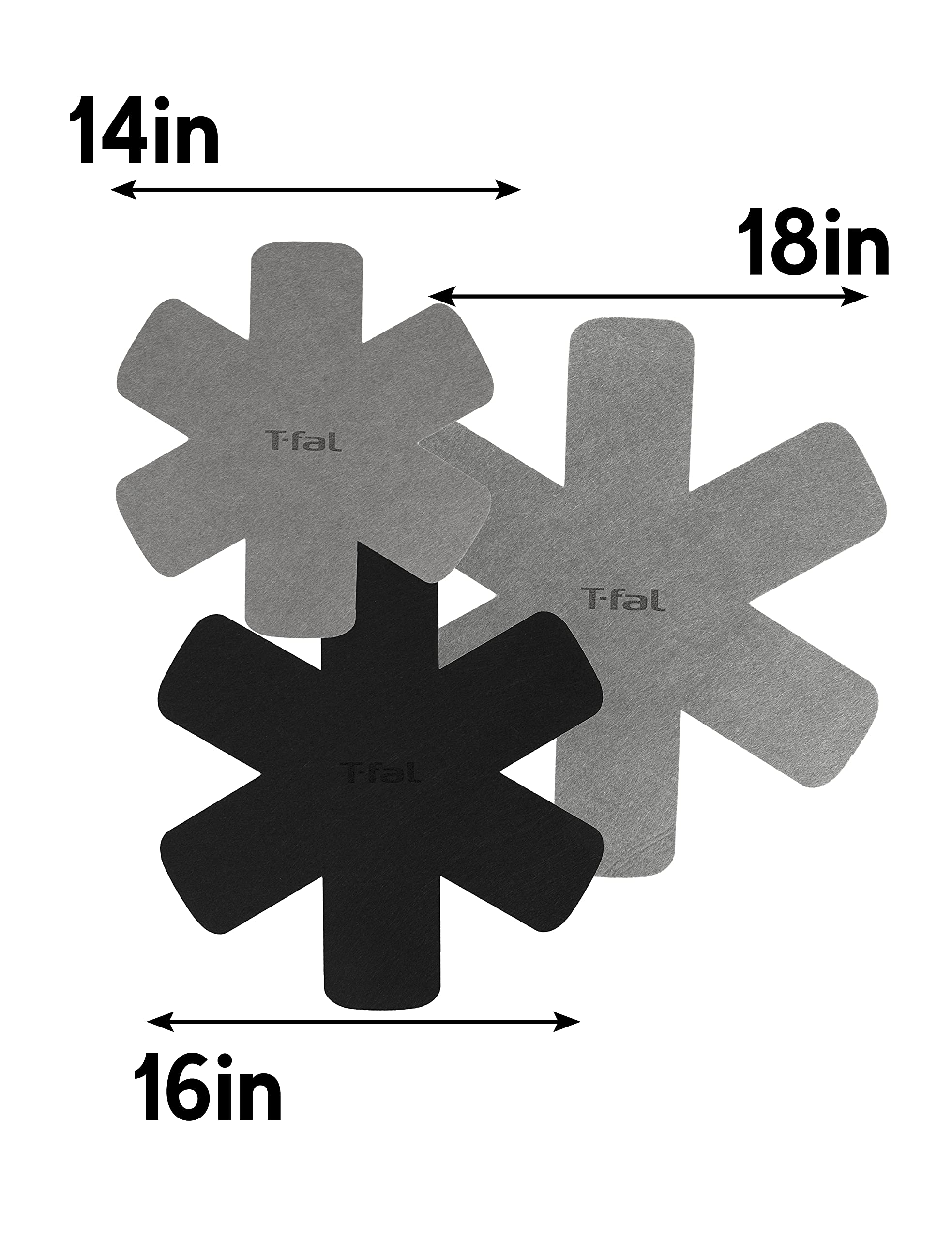 T-fal Premium Pot, Pan Cookware Protectors (6-Pack) for Stacking & Kitchen Organization, 14", 16" 18" Black and Gray