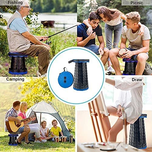 Daanphe Blue Upgraded Portable Folding Stool for Adults, Lightweight and Strudy Collapsible Stool, Retractable Telescoping seat with Adjustable Strap and Used for Camping, Fishing, Hunting, and BBQ.