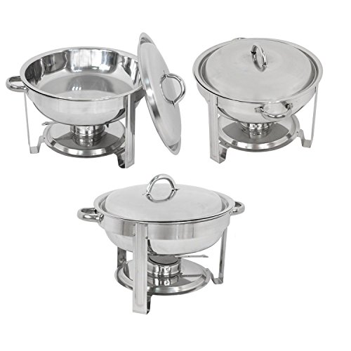 SUPER DEAL Upgraded 5 Qt Full Size Stainless Steel Chafing Dish Set of 3 Pack Round Chafer Buffet Catering Warmer Set w/Food and Water Pan, Lid, Solid Stand and Fuel Holder