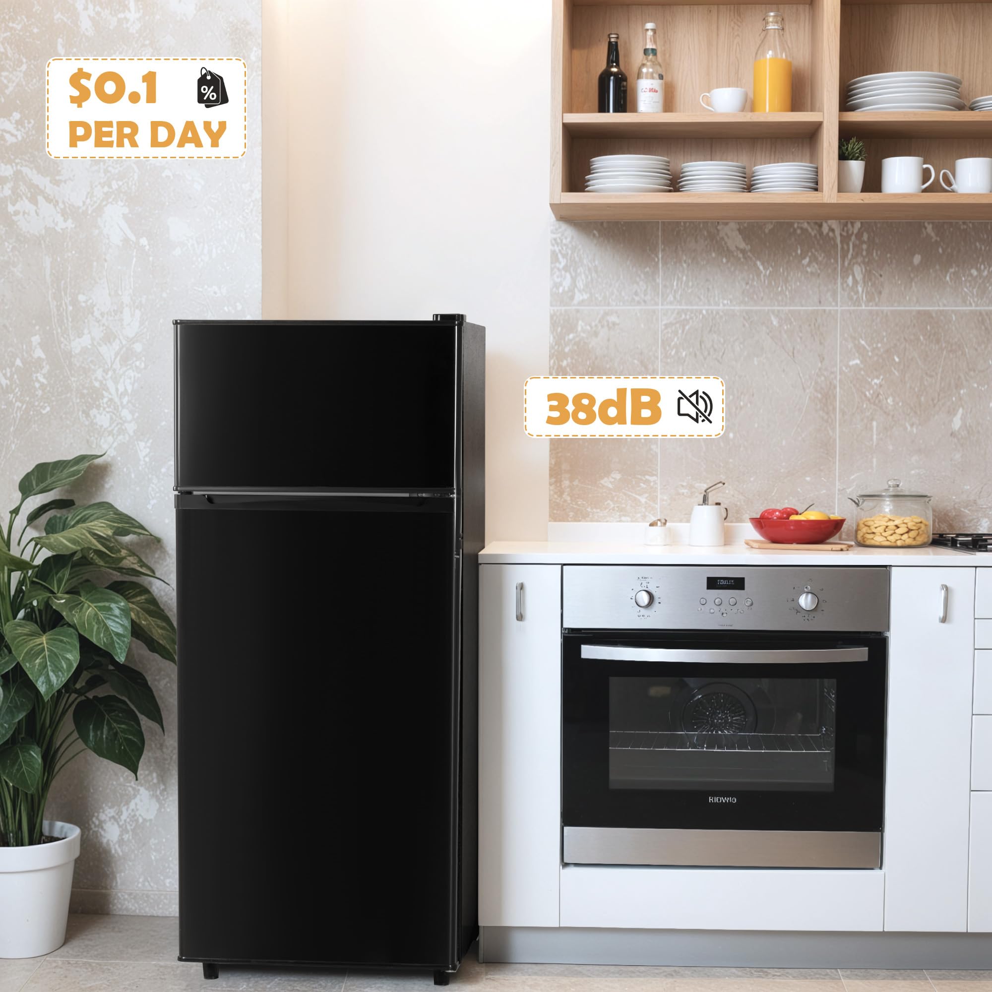 Manastin 4.5 Cu.ft Mini Fridge with Freezer, Small Refrigerator with 2 Doors for Office, Kitchen, Dorm and Bedroom, Mini Refrigerator with Adjustable Shelves (Black)