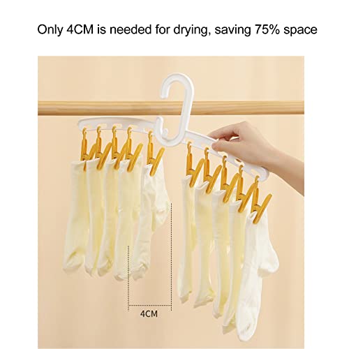 LiebeWH Plastic Sock Clips Drying Rack Portable Clothes Drying Hanger Windproof Straight Rod for Camping and Holiday (White and Green)