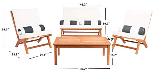 SAFAVIEH Outdoor Collection Chaston Natural and Beige 4-Piece Set with Black & White Pillows