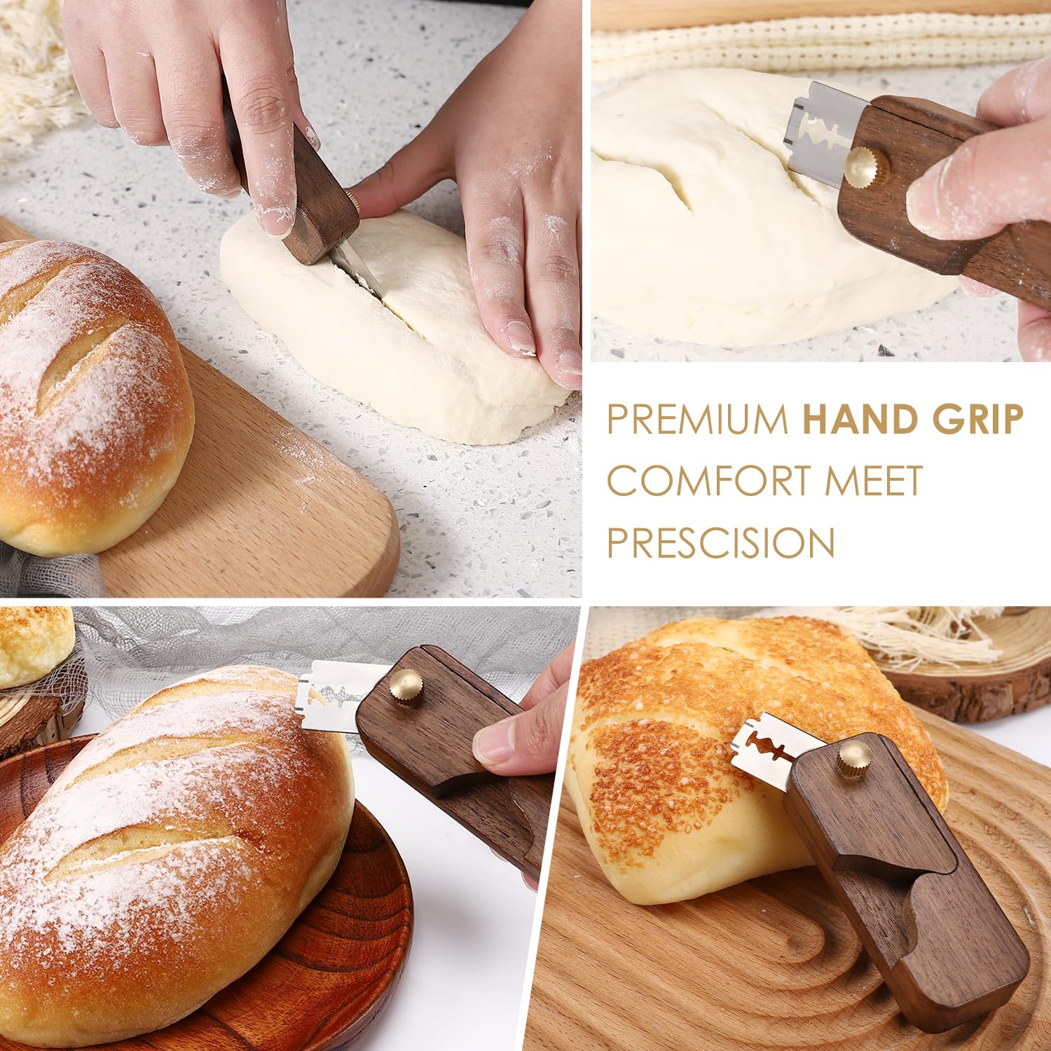 KAITONG Premium Magnetic Bread Lame Dough Scoring Tool, Wooden Hand Crafted Sourdough Lame Bread Scoring Tool, Dough Scoring Knife for Sourdough Bread Baking & Bread Making Tools & 5Razor Blades