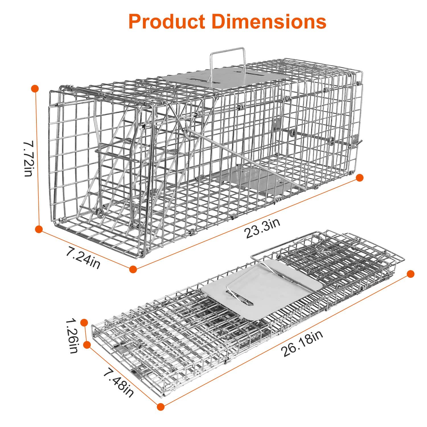 KOCASO 23.3"x7.24"x7.72" Humane Live Animal Trap Cage Cat Trap Catch Release Live Animal Rodent Cage for Indoor Outdoor,Foldable Live Trap for Small Rabbit Squirrel Groundhogs Mole Gopher Cat