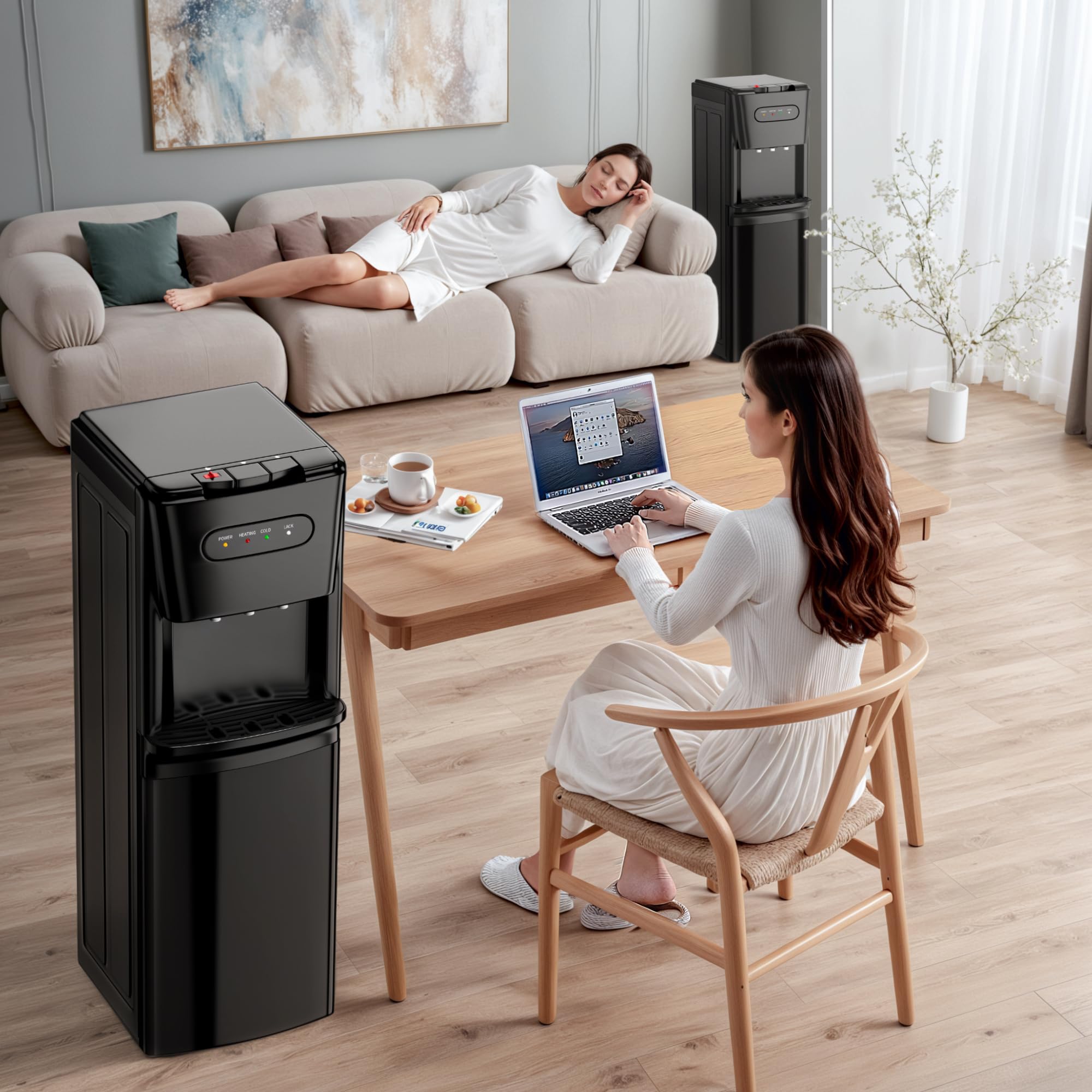 Manastin Bottom Loading Water Cooler Dispenser Hot Cold & Cool Water Dispenser for 3 or 5 Gallon Bottles, Empty Bottle Indicator, Child Safety Lock, Ideal for Office, Home, Living Room (Classic Black)