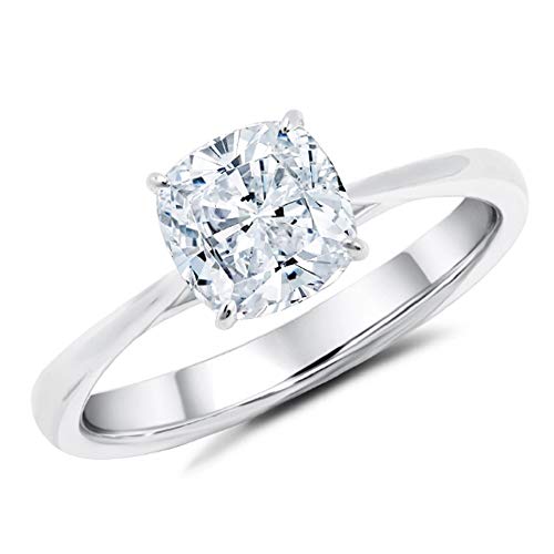 Dabangjewels 8mm Brilliant D/VVS1 Solitaire Cushion Cut 3.75 Ct White Diamond 14k White Gold Over .925 Sterling Silver Wedding Ring For Women