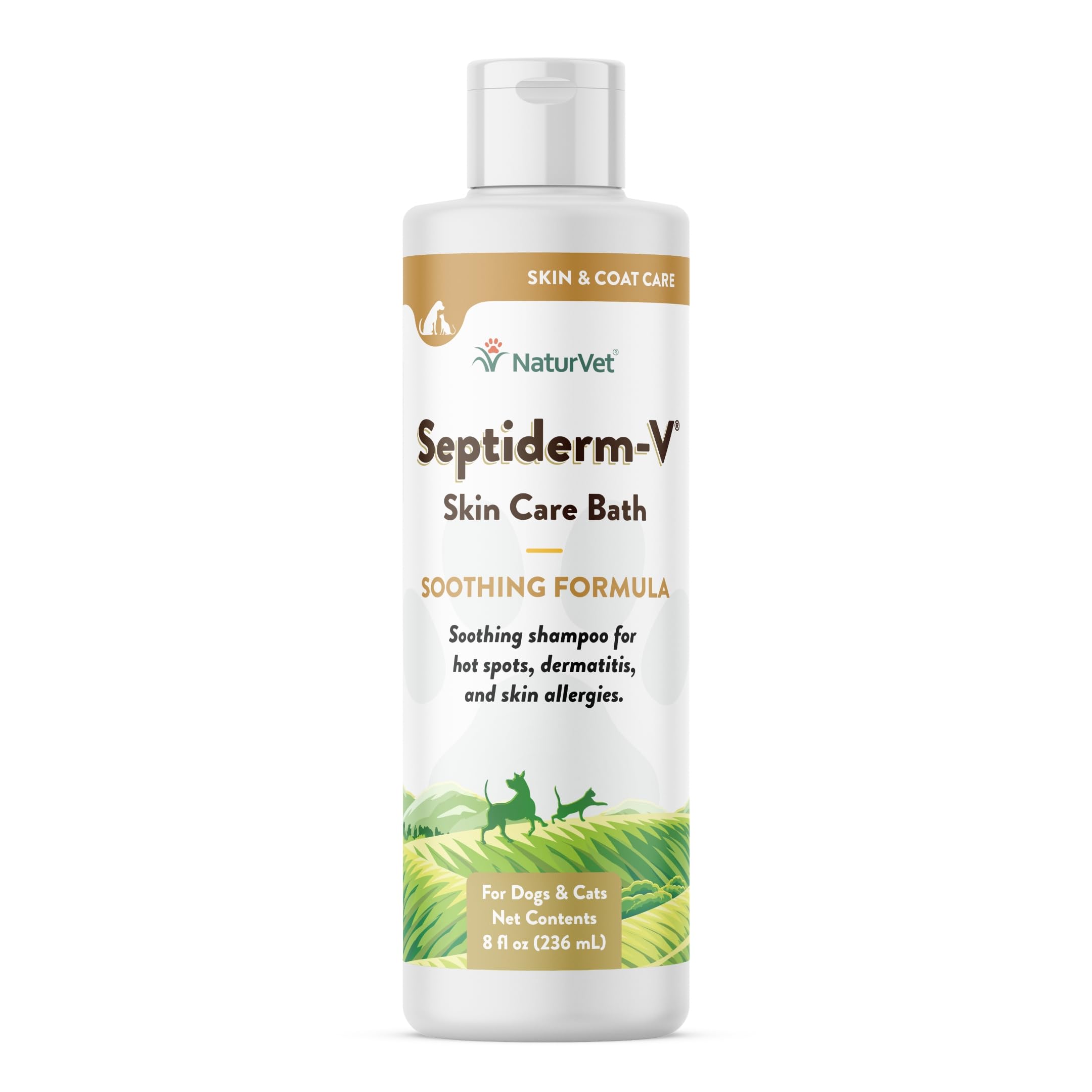 NaturVet Septiderm-V Skin Care Bath Wash for Dogs & Cats β Pet Health Supplement for Dermatitis, Dog Skin Allergies, Itching, Hot Spots β Pet Shampoo, Grooming Aid β 8 Oz.