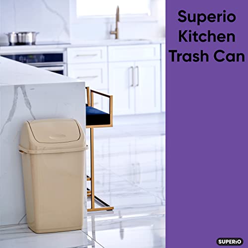 Superio Swing Top Trash Can, Waste Bin for Home, Kitchen, Office, Bedroom, Bathroom, Ideal for Large or Small Spaces - Beige (3 Pack - 4.5 Gal, 13 Gal)