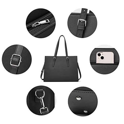 Laptop Bag for Women 15.6 inch Laptop Tote Bag Leather Classy Computer Briefcase Work Waterproof Handbag Professional Shoulder Bag Womens Business Office Large Capacity Bag Purse 2pcs