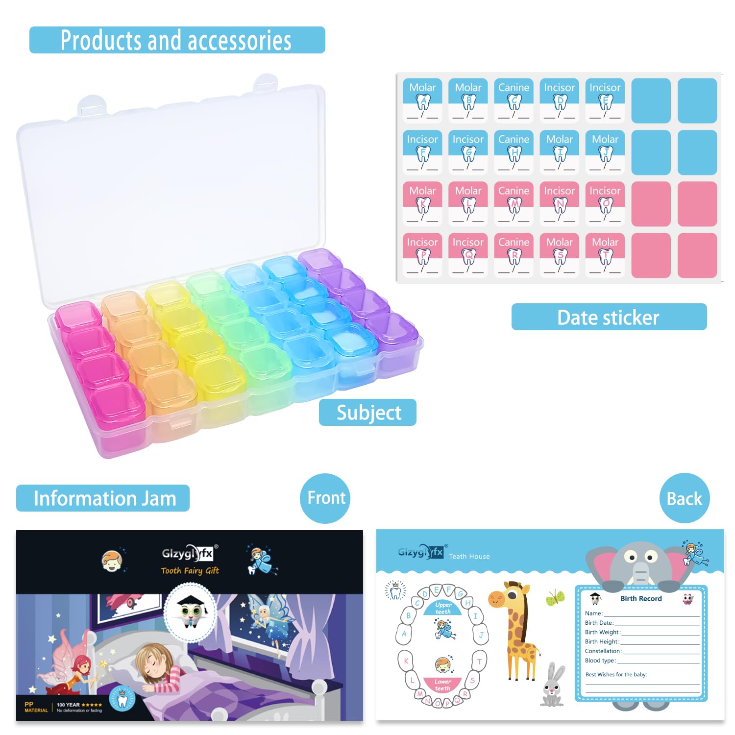 Glzyglyfx Tooth Fairy Box, Tooth Keepsake Box, Stores Lost Teeth for Kids,Baby Teeth Storage for Boys and Girls,PP Material Tooth Holder for Kids Baby Shower & Birthday Gift Keeping The Child Memory.
