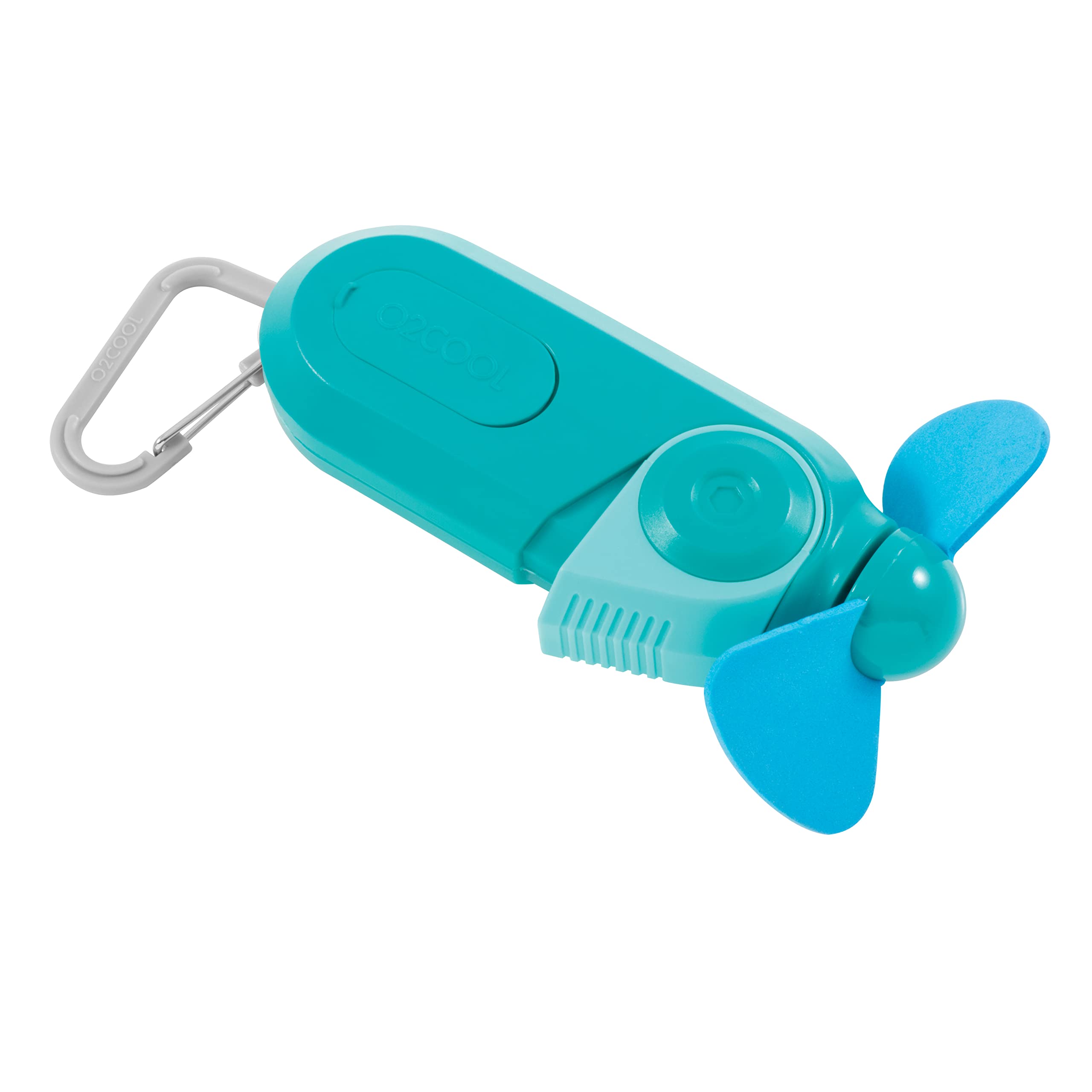 O2COOL Keychain Sport Misting Fan - Pocket Size Battery Powered Portable Fan With Carabiner Clip Small Fan with Mister Handheld Fan Vacation Essentials Hand Fan 2 Pack (Teal)
