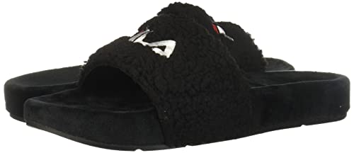 Fila Women's Fuzzy Slide Sandal, Black Red/White, 9