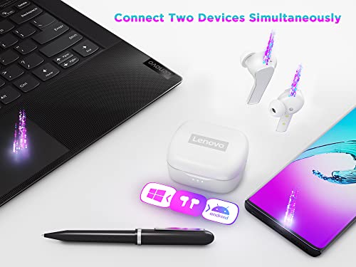 Lenovo Smart True Wireless Earbuds - Smart Switch Fast Pair - Active Noise Cancelling Earphones with Wireless Charging Case - 28 Hrs Playtime Headphones - 6 Built-in Mics - Bluetooth - White