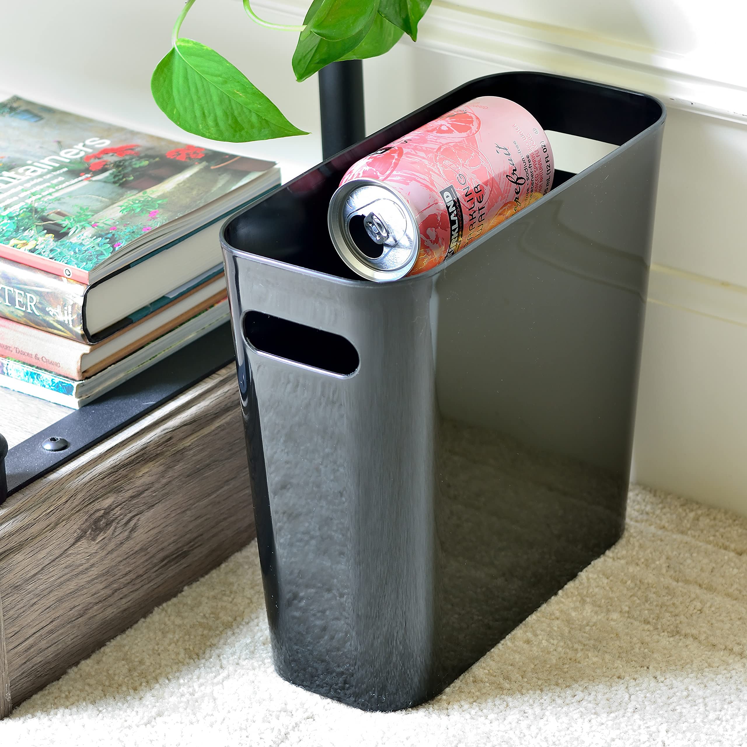 Youngever 1.5 Gallon Slim Trash Can, Plastic Garbage Container Bin, Small Trash Bin with Handles for Home Office, Living Room, Study Room, Kitchen, Bathroom (2 Pack Black)