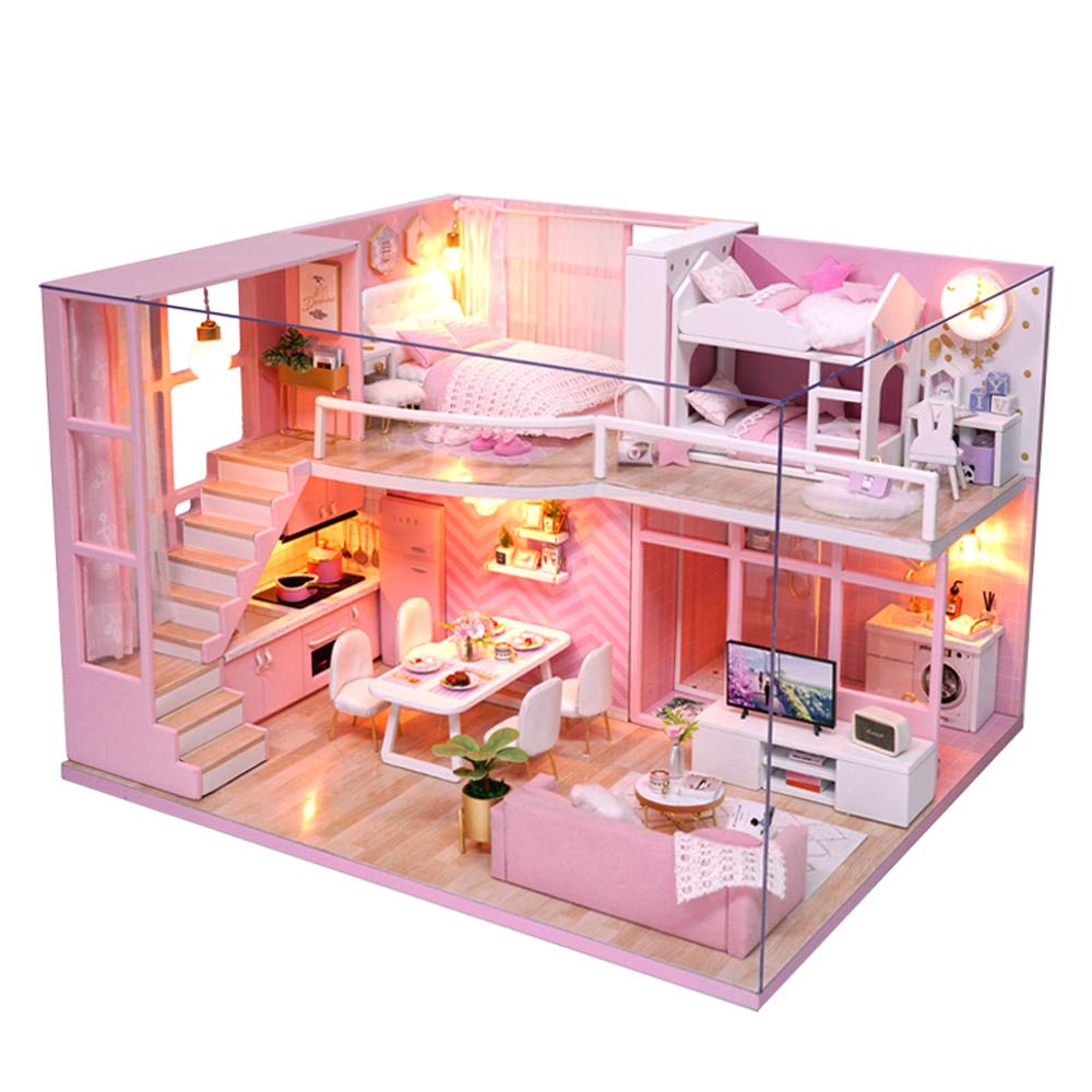 CUTEBEE Dollhouse Miniature with Furniture, DIY Dollhouse Kit Plus Dust Proof and Music Movement, 1:24 Scale Creative Room Idea (DREAM ANGELS)