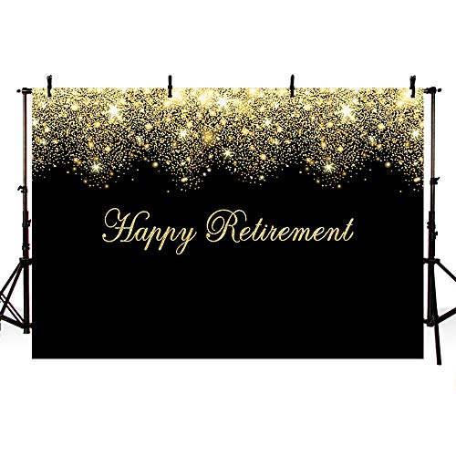 MEHOFOTO Black and Gold Happy Retirement Photo Studio Backdrop Black Glitter Golden Congrats Retirement Party Decoration Banner Photography Background 7x5ft