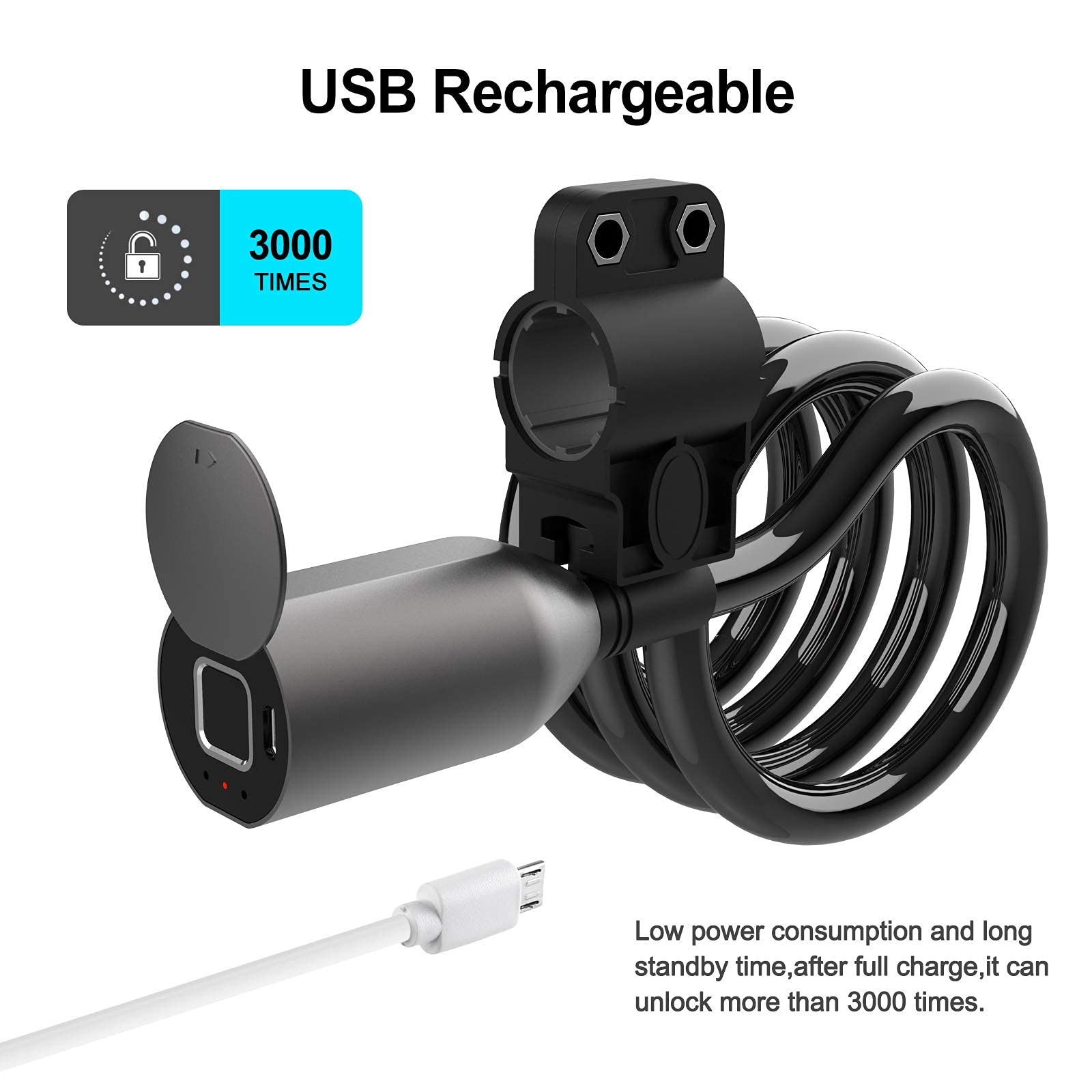 Fingerprint Bike Lock Cable and Waterproof Fingerprint Padlock Lock with APP Open, Remote, Unlock Record Heavy Duty Bicycle Lock for Outdoor Bicycle, Motorcycles, Scooters
