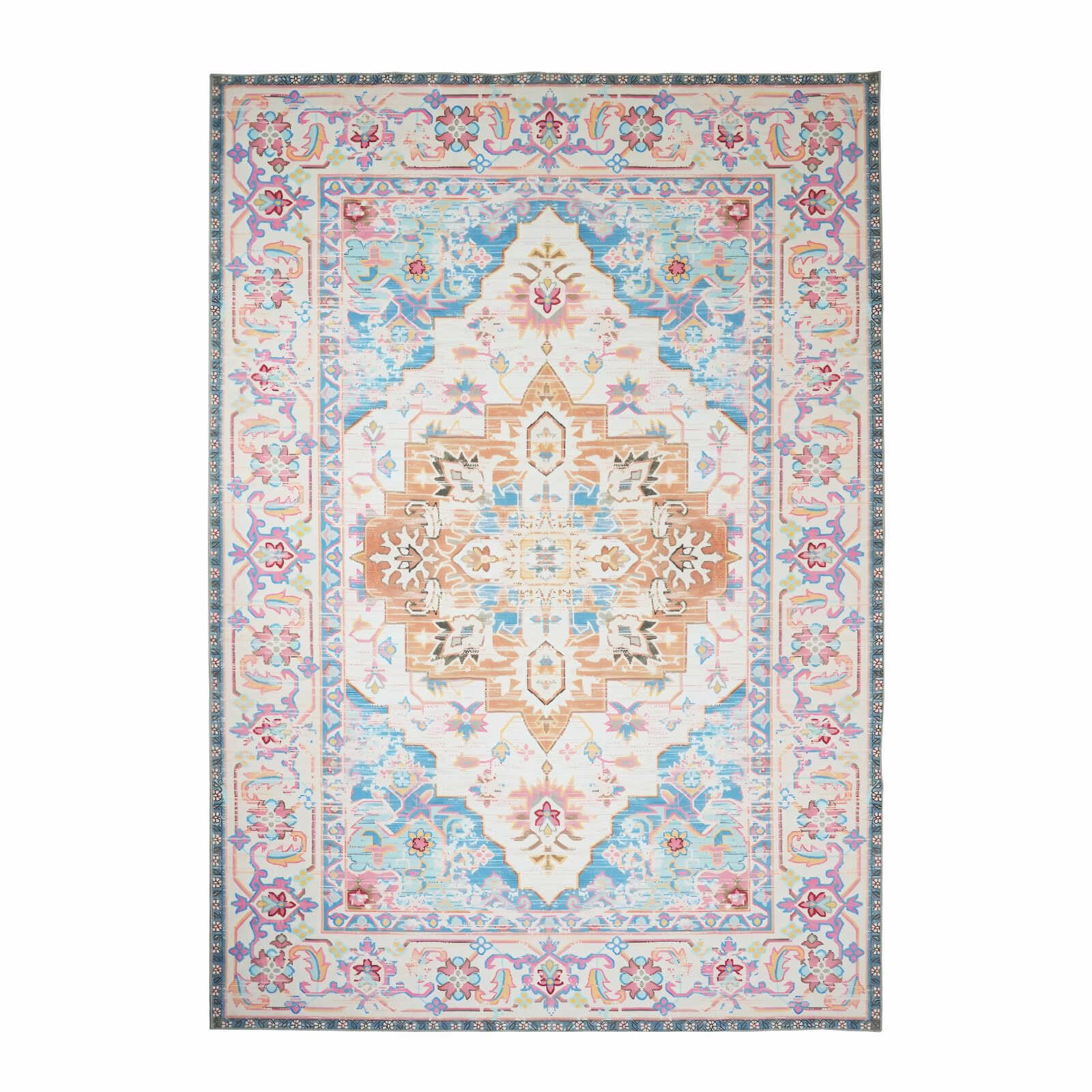 JSSONPKQ 9x12 Rug Soft Area Rugs 9x12 Living Room Clearance Vintage Washable 9x12 Area Rug Boho Rugs for Living Room Non-Slip Rug Large Area Rug 9x12 for Living Room, Dining Room, Bedroom, Pink Blue