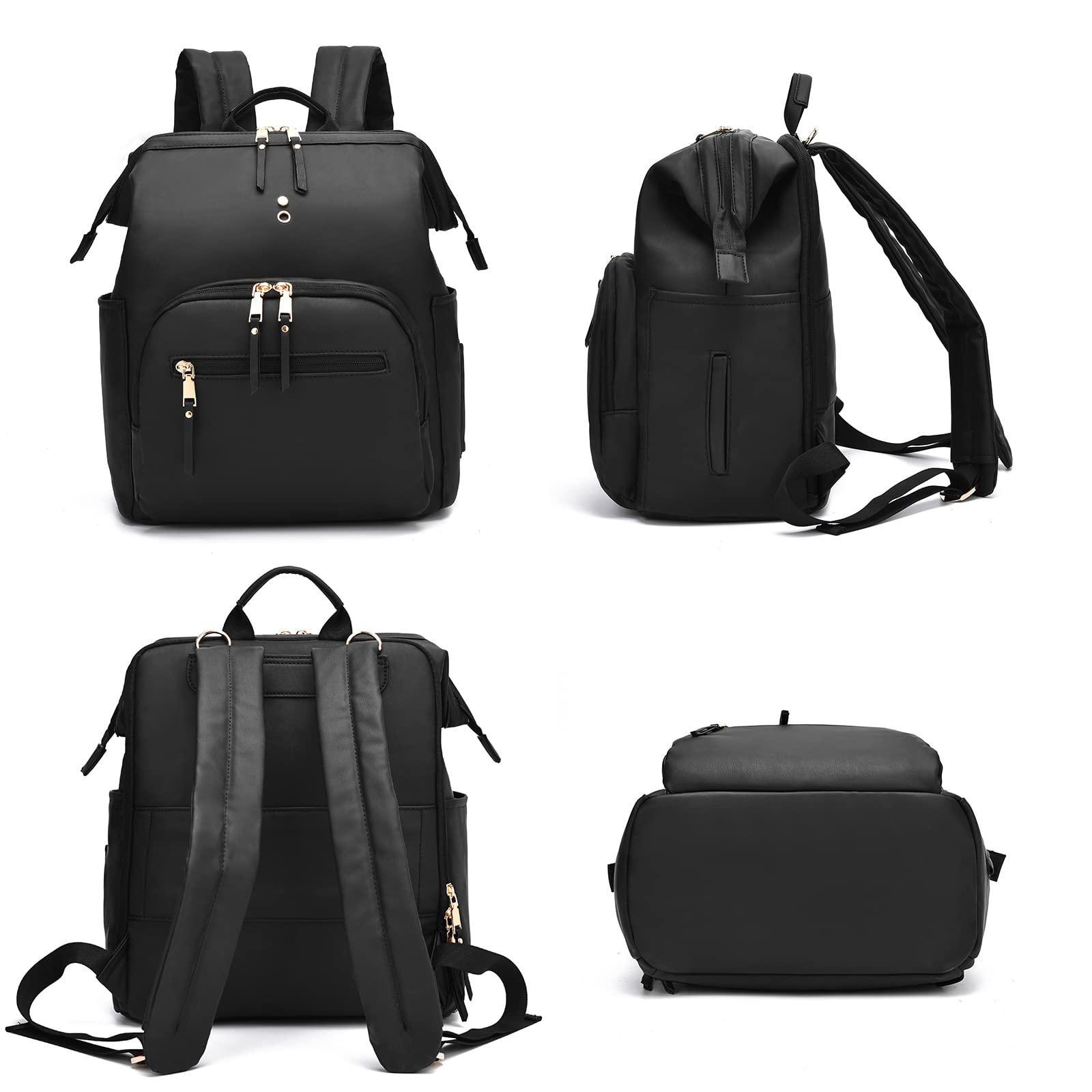 I IHAYNER Diaper Bag Backpack for Mom Leather Waterproof Multifunctional Large Capacity for Wet Clothes, Breast Pump, Milk Bottle Travel Baby Bag with Changing Pad, Stroller Straps Off-White