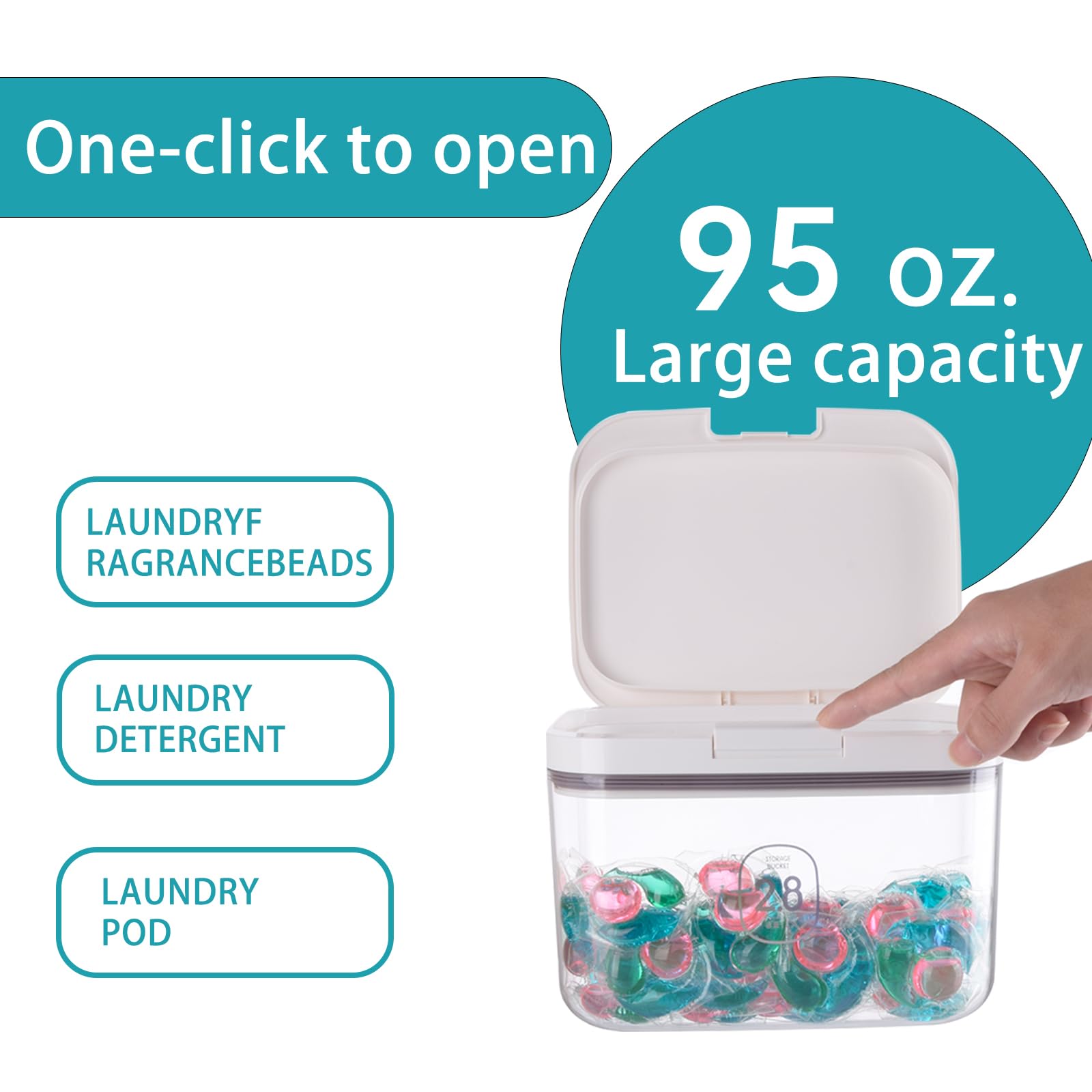 GLHFSONG 95oz Laundry Pod Container with One-Press Lid, Laundry Powder Container for Laundry Room Organization/Decor, Laundry Detergent Dispenser, Dishwasher Pods Container