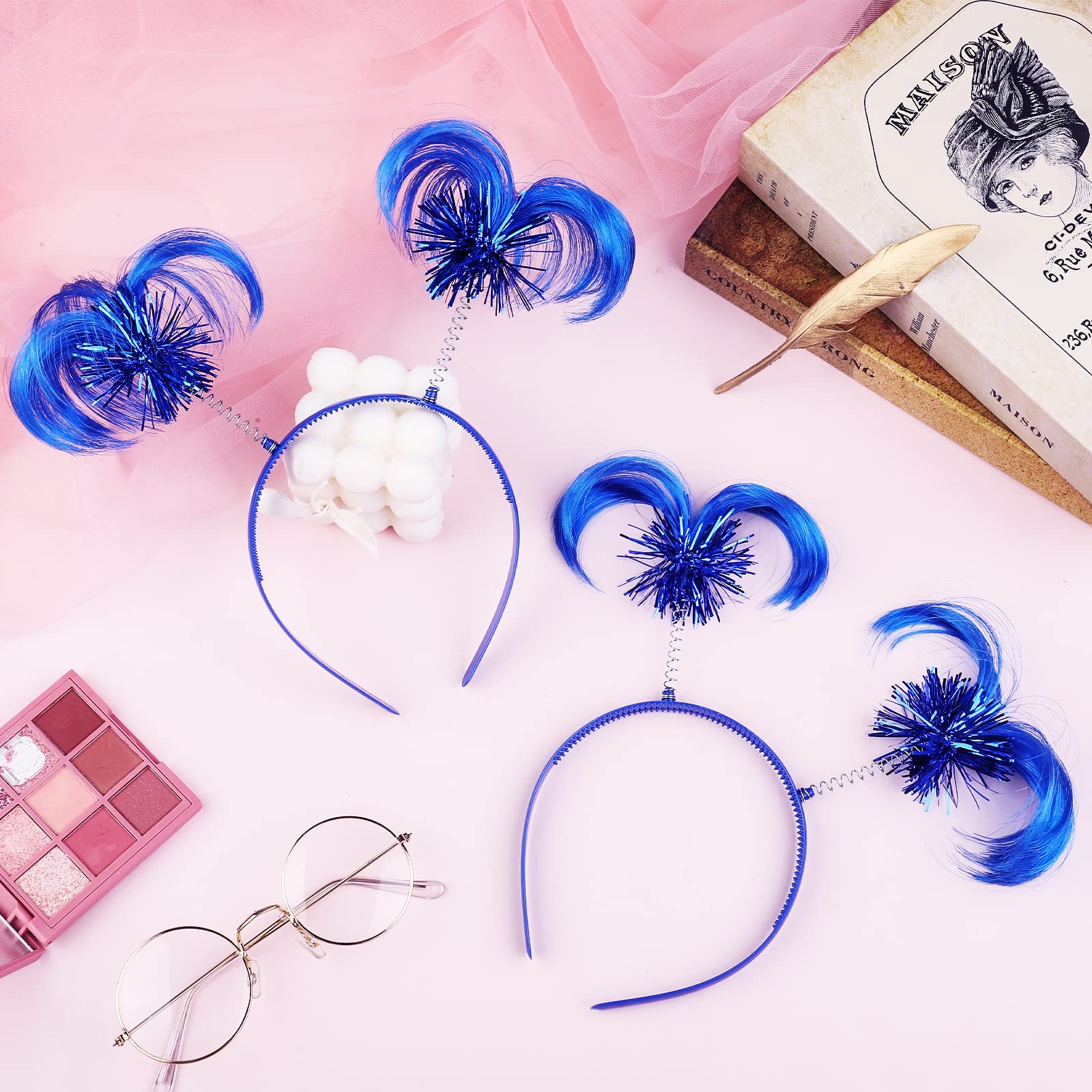RUODON 3 Pack Ponytail Headband Feather Party Head Bopper Headband Feather Headwear Accessory, One Size, Blue