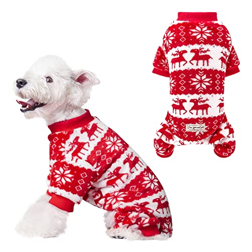 ISPET Puppy Dog Jammies Soft Velvet Dog Cotton Pjs Jumpsuit Unisex Onesie, Plaid Dog Pajamas for Extra Small Dogs,Red and Navy Blue