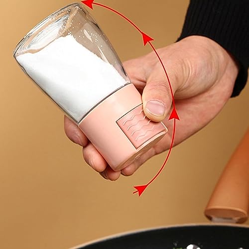 Salt And Pepper Shakers Precise Quantitative Push Type,0.5g Metering Salt Shaker,Quantitative Seasoning Tank,Measuring Salt And Pepper Shakers Glass,Kitchen Must Haves 2023 (2PCS Pink+Green)