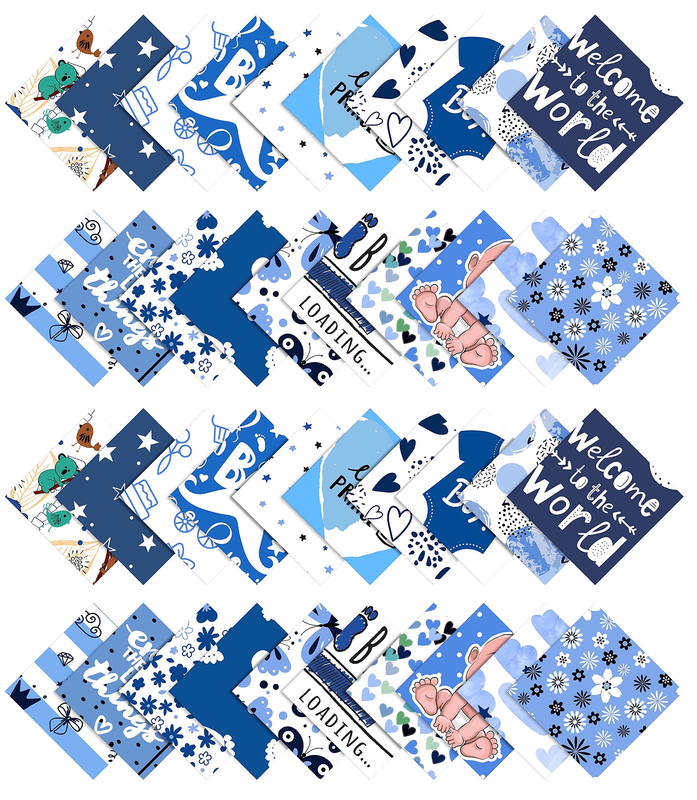 Soimoi 40Pcs Baby Boy Print Cotton Precut Fabrics for Quilting Craft Strips 2.5x42inches Jelly Roll - Medium Blue