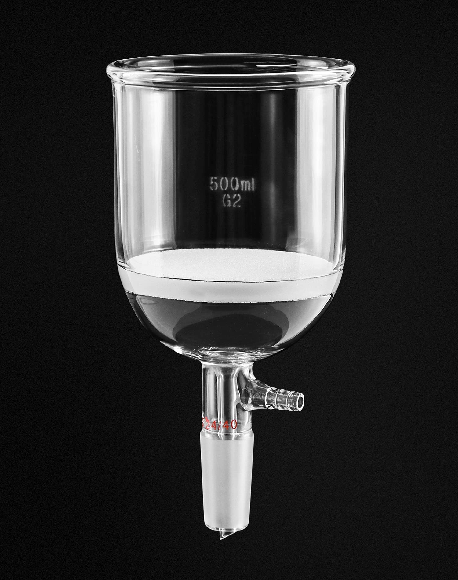 QWORK 500ml Filtering Buchner Funnel Medium Frit (G2) Lab Glassware with Standard 24/40 Joint and Vacuum Serrated Tubulation, 94mm I.D, 100mm Depth