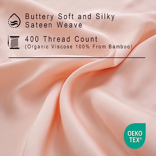 MEISHANG Bamboo Sheet Set Queen Size - 100% Pure Organic Viscose - 400TC Bamboo Cooling Bed Sheets Set - Fit 16 Inch Deep Pocket - 4 Piece Set Silky Soft Luxury - Queen, Light Pink