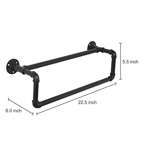 Rustic Industrial Wall Mount Pipe Hanger Holder Rack Clothes Bar,Double Towel Holder Hanger Rails,Iron Towel Rail,Multifunction Retro-Styled Bathroom Rack, Black
