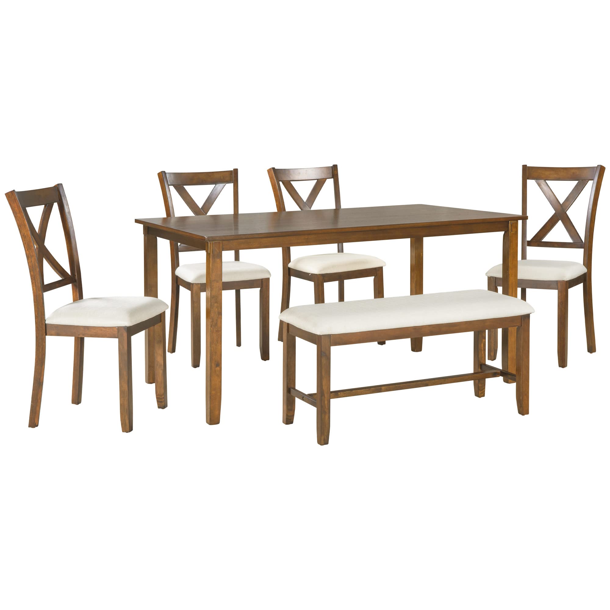 Cutimrke 5-Piece Faux Marble Kitchen, Furniture 4 Nested Nails Decor, Table/Chairs Set for Dining Room, Cushion, White/Beige + Black