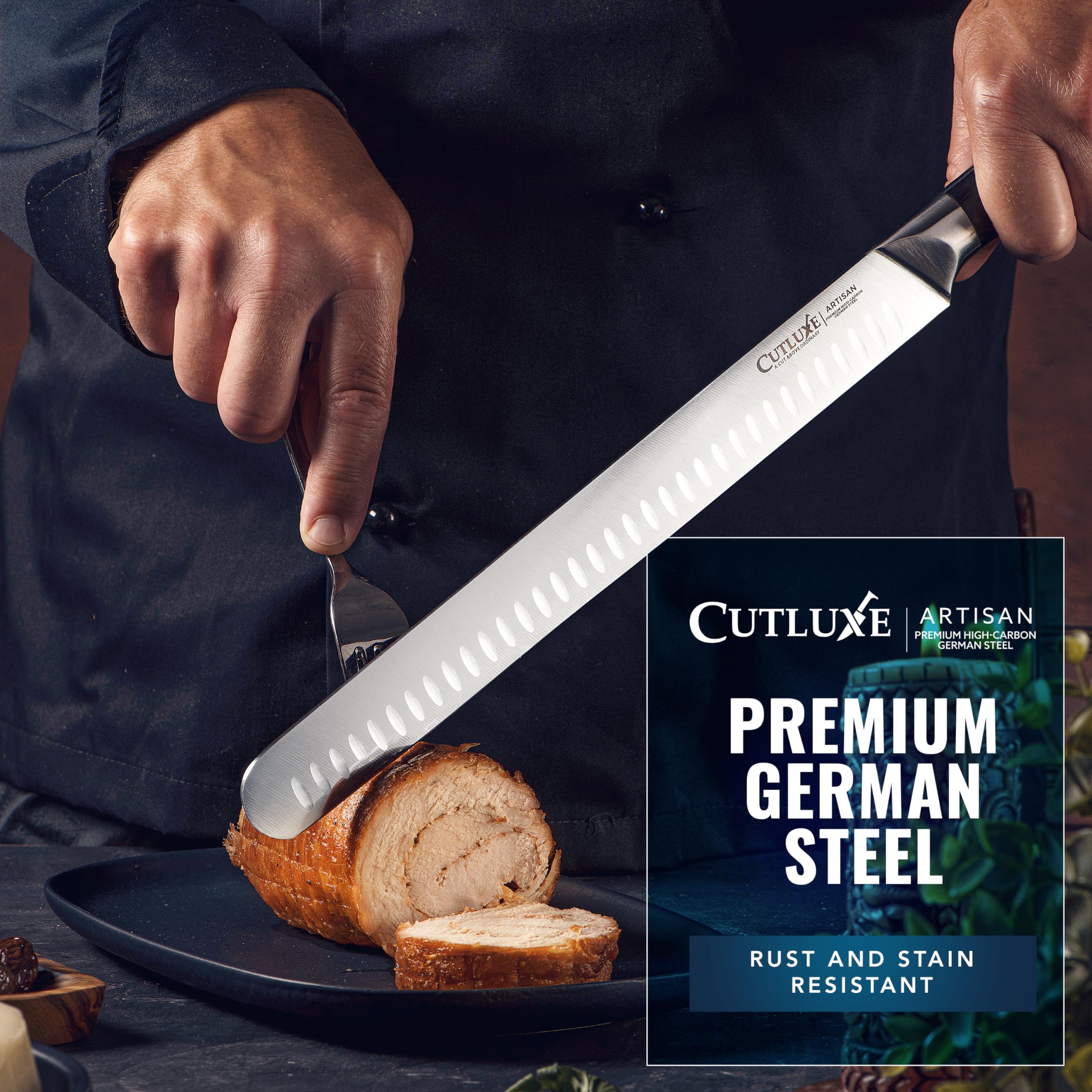 Cutluxe BBQ Carving Knife Set β Brisket Slicing Knife and Boning Knife for Meat Cutting β Professional Knife with Razor Sharp German Steel, Full Tang, Ergonomic Handles β Artisan Series