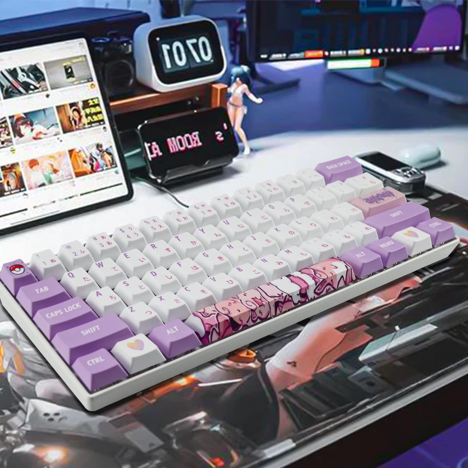 i Maifu Ray Anime Keycaps,Japanese Cute Keycaps,Cherry Profile PBT Keycaps with Key Puller for Mechanical Gaming Keyboards