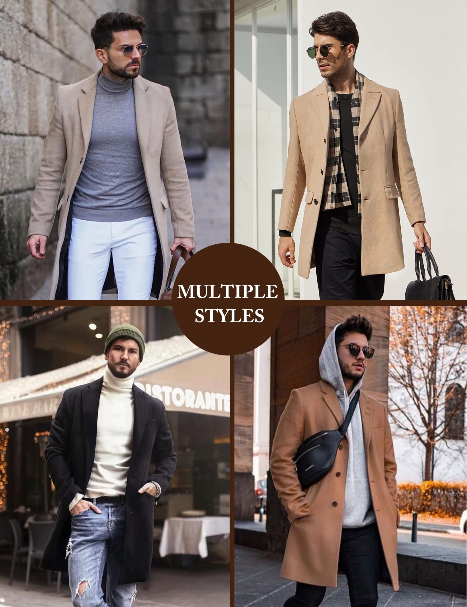 COOFANDY Mens Business Trench Pea Coats Winter Heavyweight Warm Single Breasted Coats Thick Blazer with Pockets (Grey L)