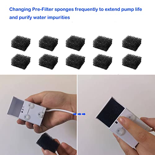 SAMANIJA 10-Pack Filters with Sponges, Compatible with Veken 95oz/2.8L pet Fountain Replacement Filters