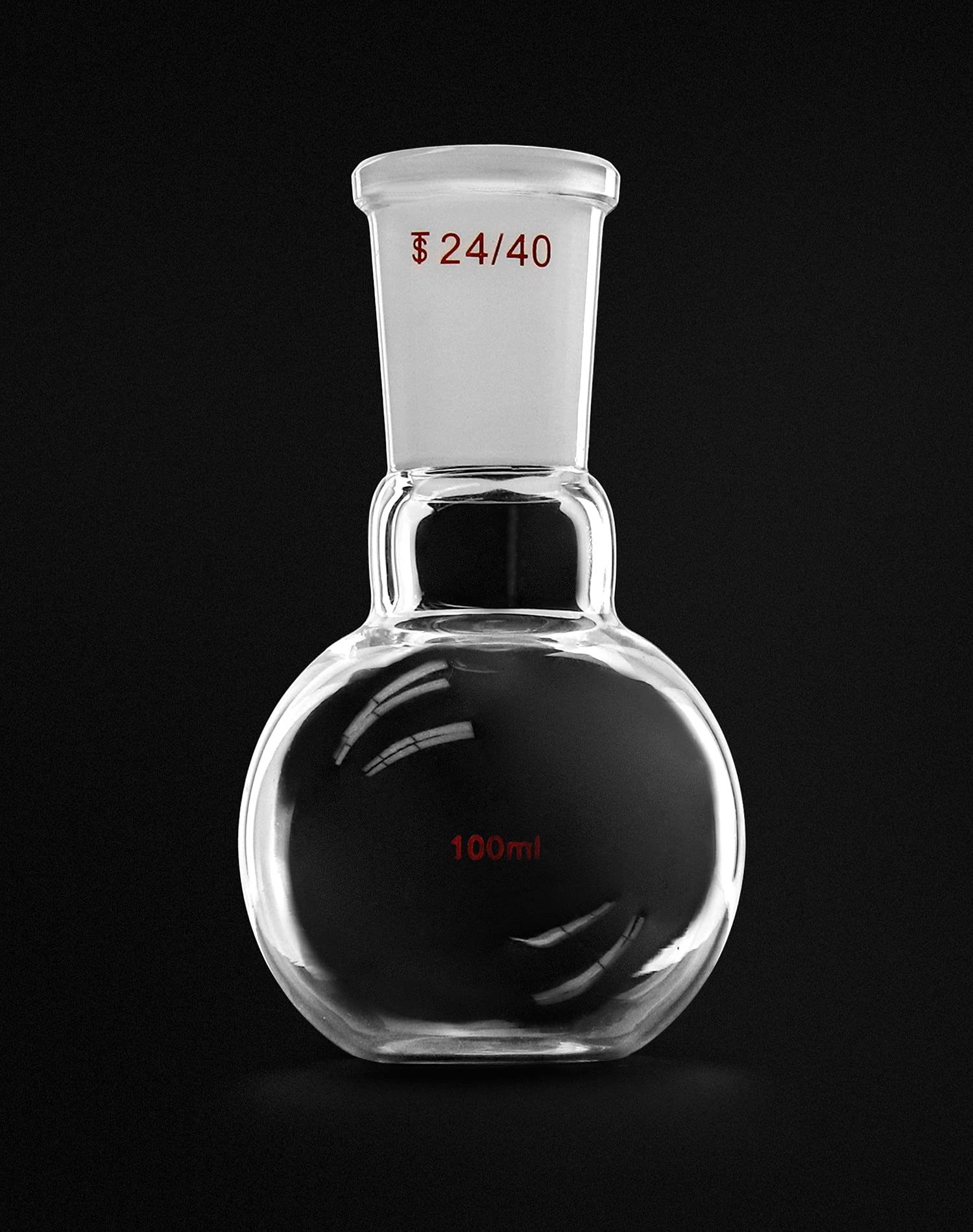 QWORK Glass 100ml Single Neck Flat Bottom Boiling Flask, with 24/40 Standard Joint, 2 Pack Heavy Wall Distillation Receiving Apparatus, Taper Outer Joint Lab Glassware, 100mL