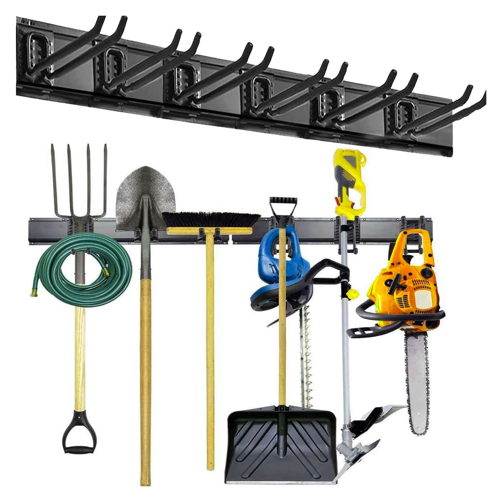 foriy Garage Clamping Garden Tool organizer Tool Storage Rack with 6 Hooks Wall Mount Tool Storage Hook Heavy Duty Garden Tool Hanger Rack for Ski Gears, Chair, Broom, Mop, Rake Shovel Yard Tools