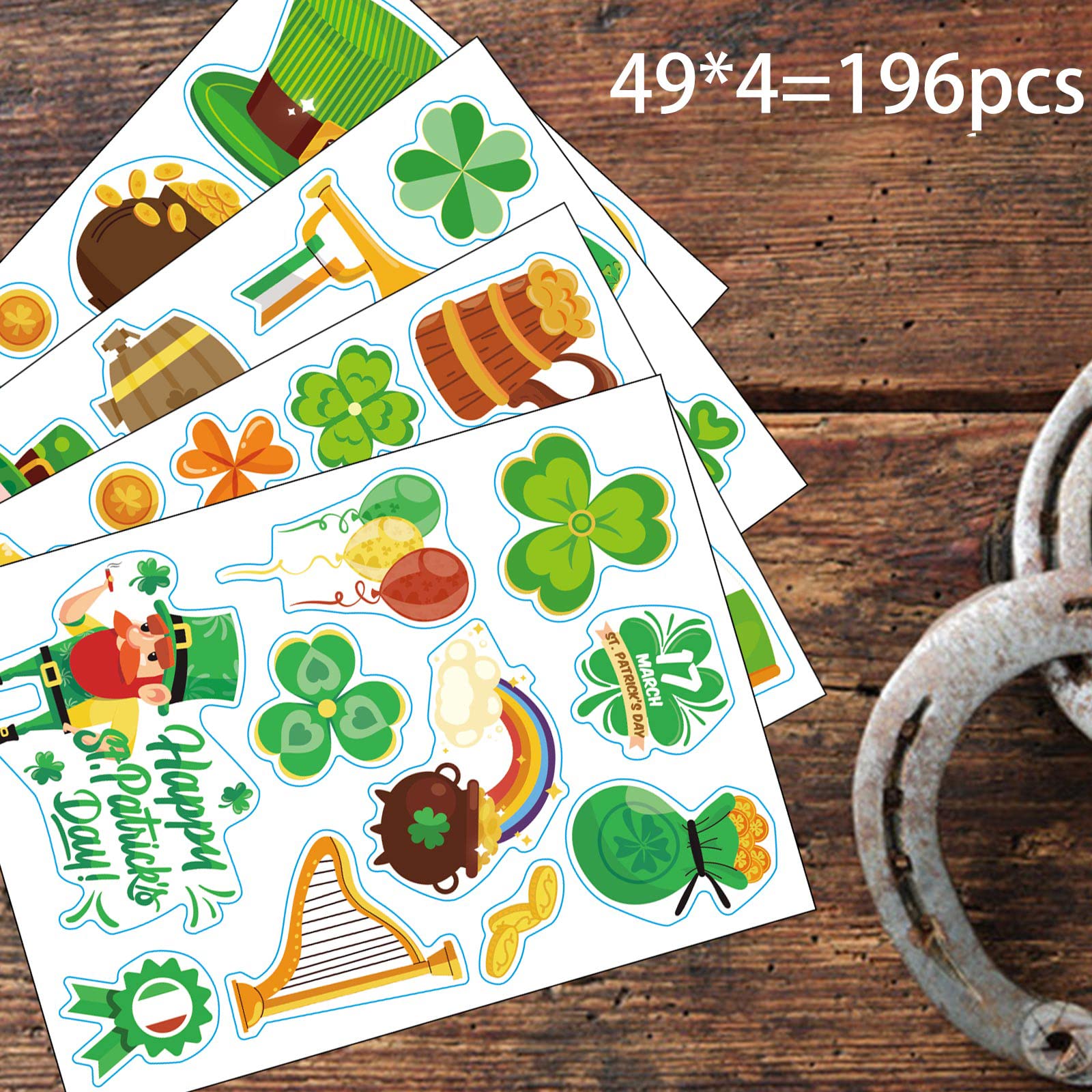 St.Patrick's Day Stickers Cute Shamrock Stickers Beer Party Decoration Sticker Irish Day Cake Baking Decoration Gold Coins Labels Stickers